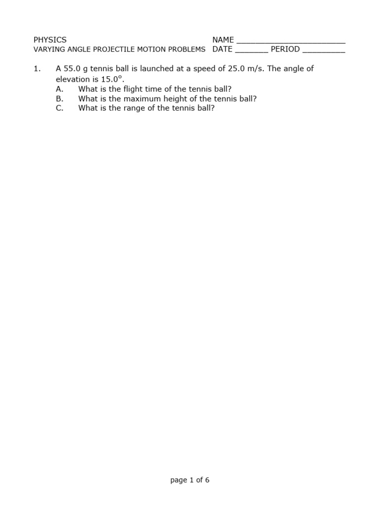 Varying Angle Projectile Motion Worksheet | PDF | Projectiles | Chess ...