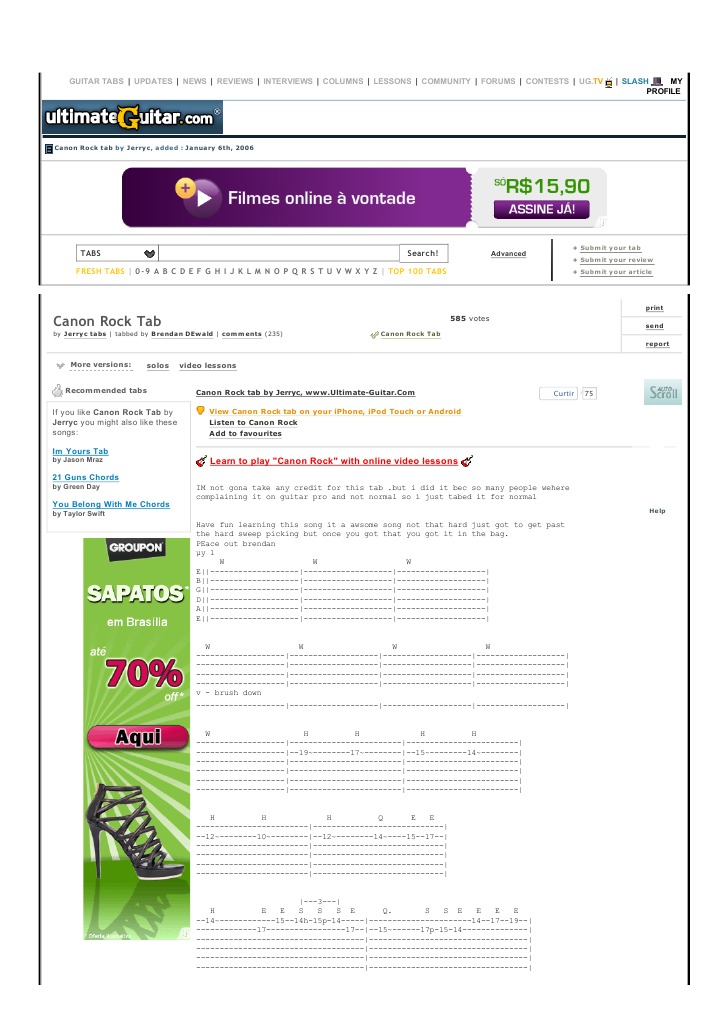 Canon Rock Tab by Jerryc at Ultimate-Guitar | PDF | Guitars | Guitar ...