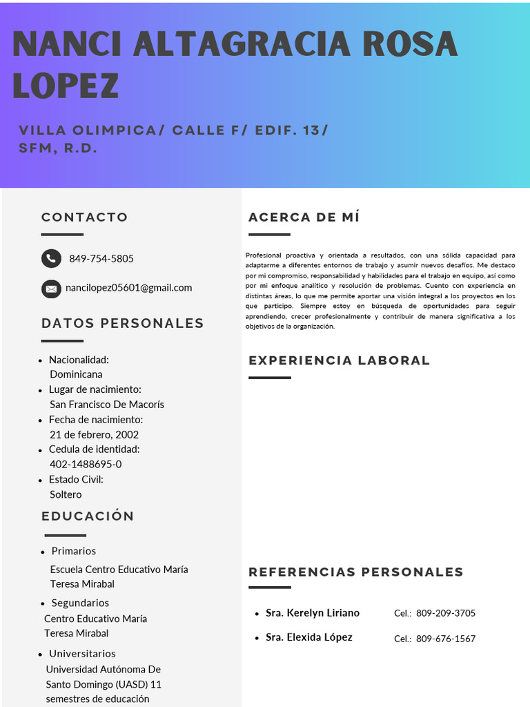 Currículum Vitae Cv de Nanci Lopez | PDF