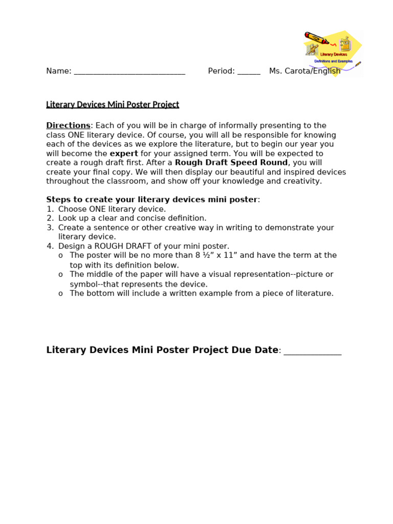 Literary Devices Mini Poster Project | PDF | Human Communication ...