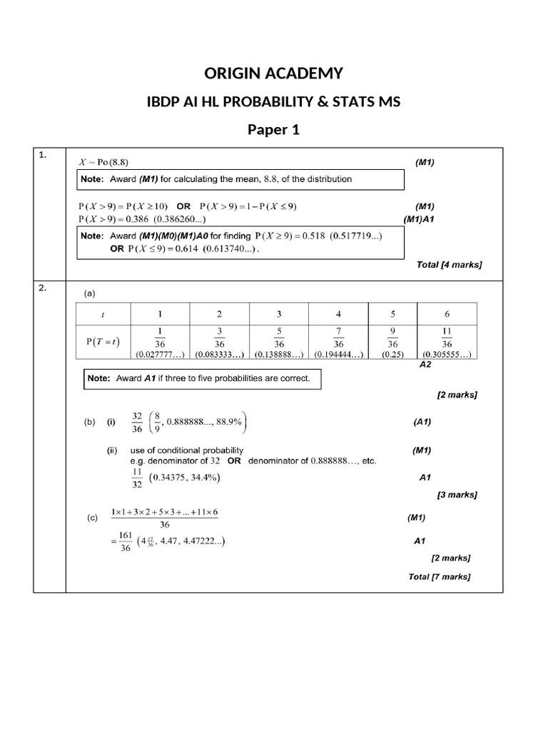 Ibdp Math Ai HL Prob & Stat Ms | PDF