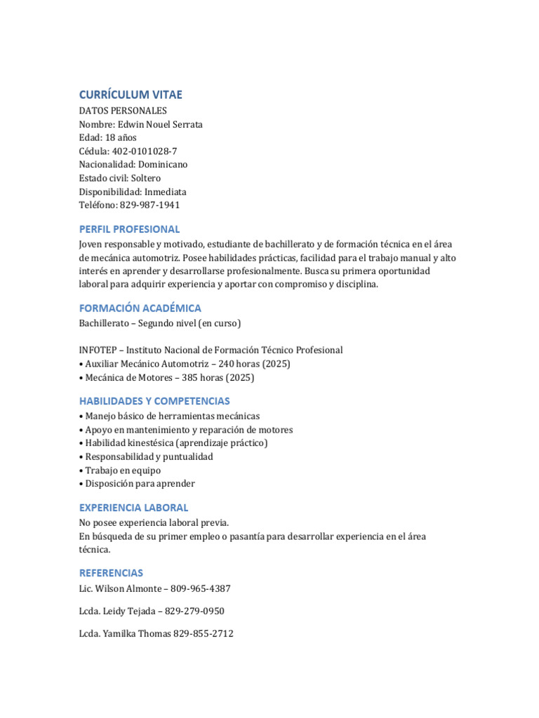 CV Edwin Nouel Serrata | PDF