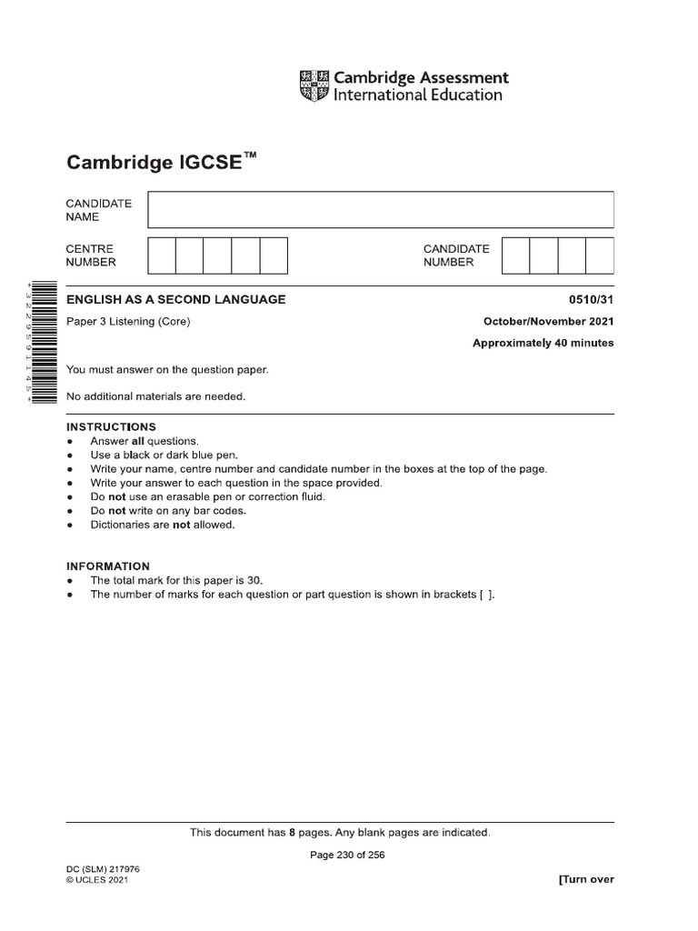 Listening Task - October 2021 Booklet P.230 | PDF