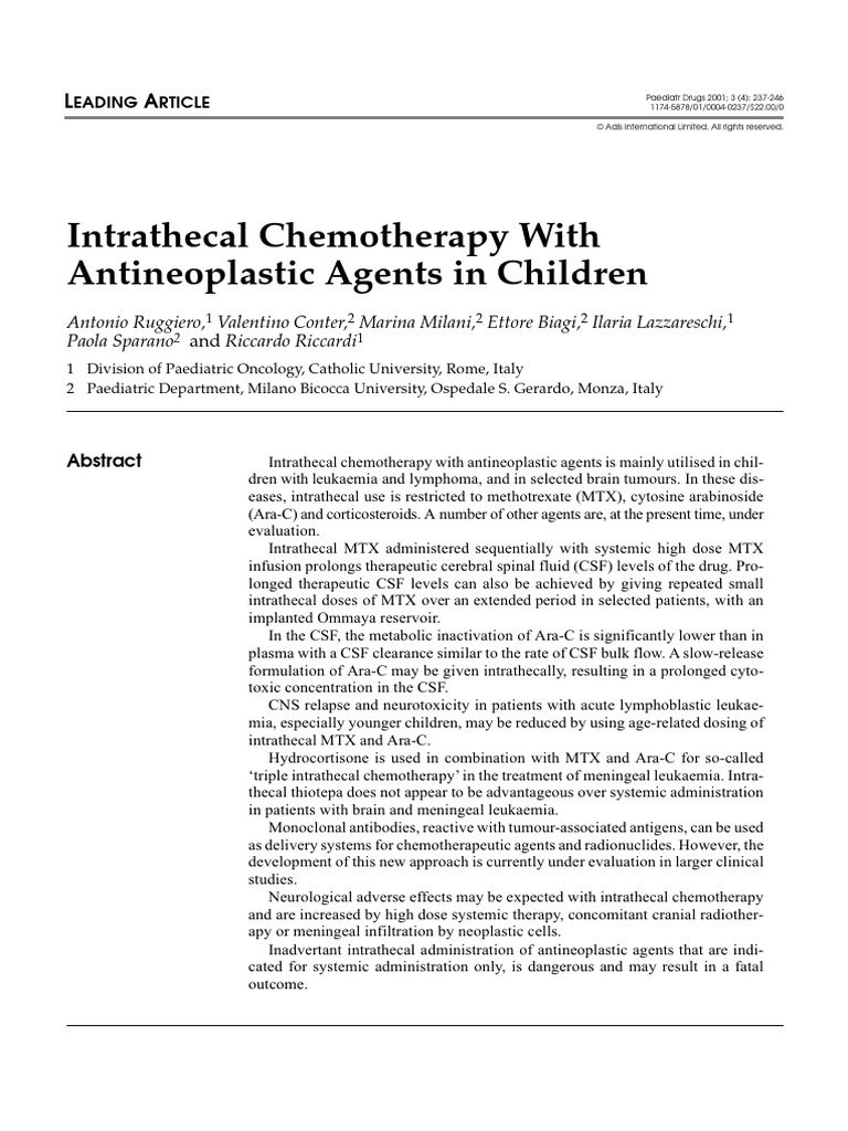 Quimioterapia Intratecal Ruggiero2001 | PDF | Chemotherapy ...