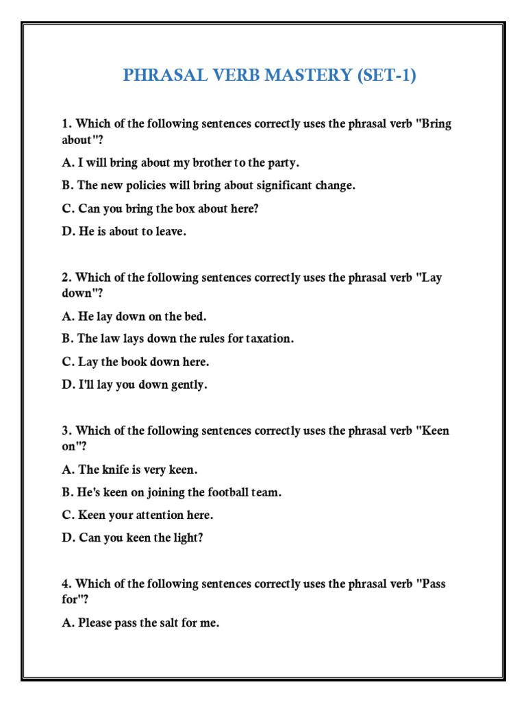 Phrasal Verb Mastery (Set-1) | PDF