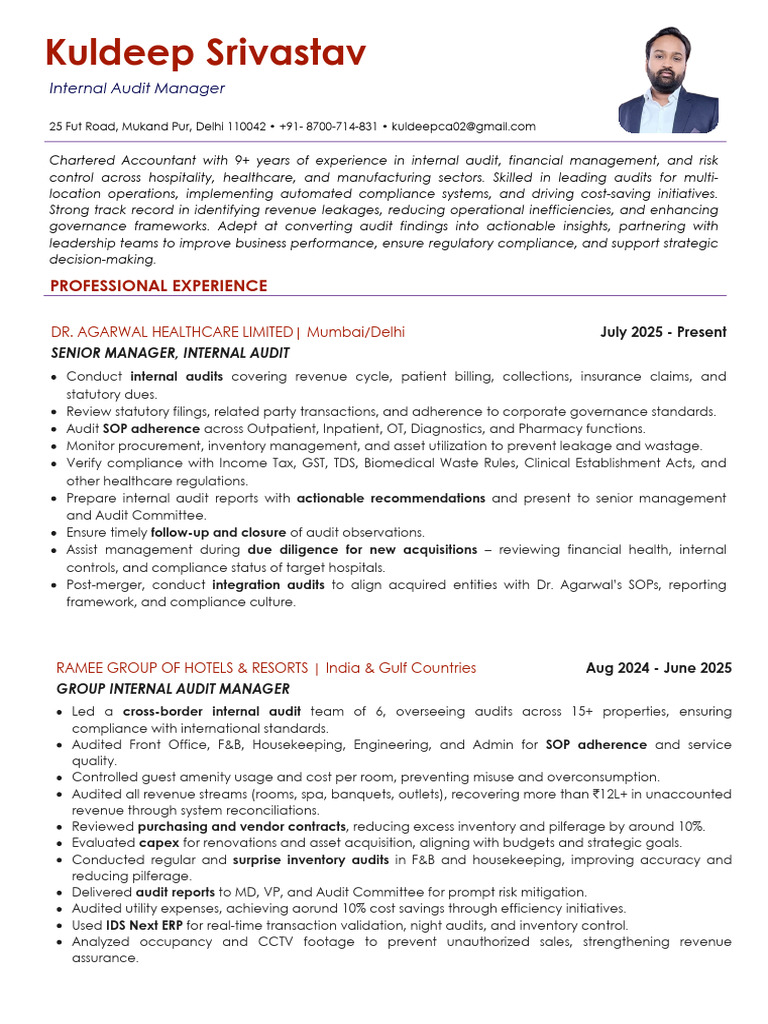 CV - Kuldeep - Srivastav - 2025 | PDF | Audit | Internal Audit