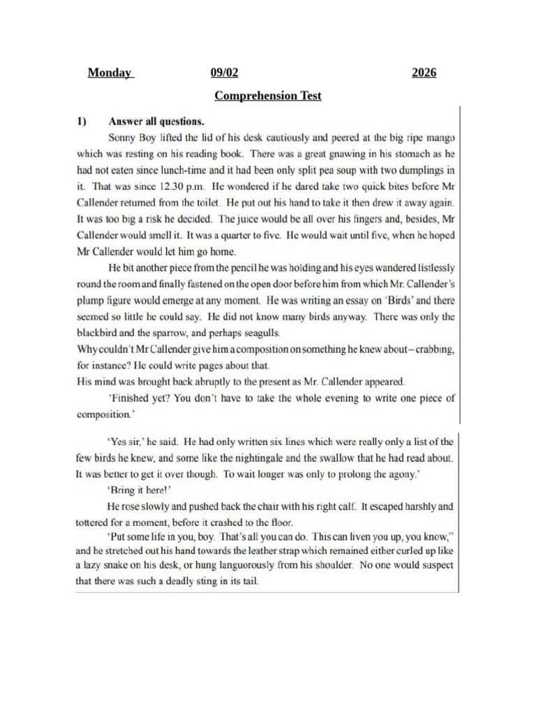 Grade 9 Comprehension | PDF