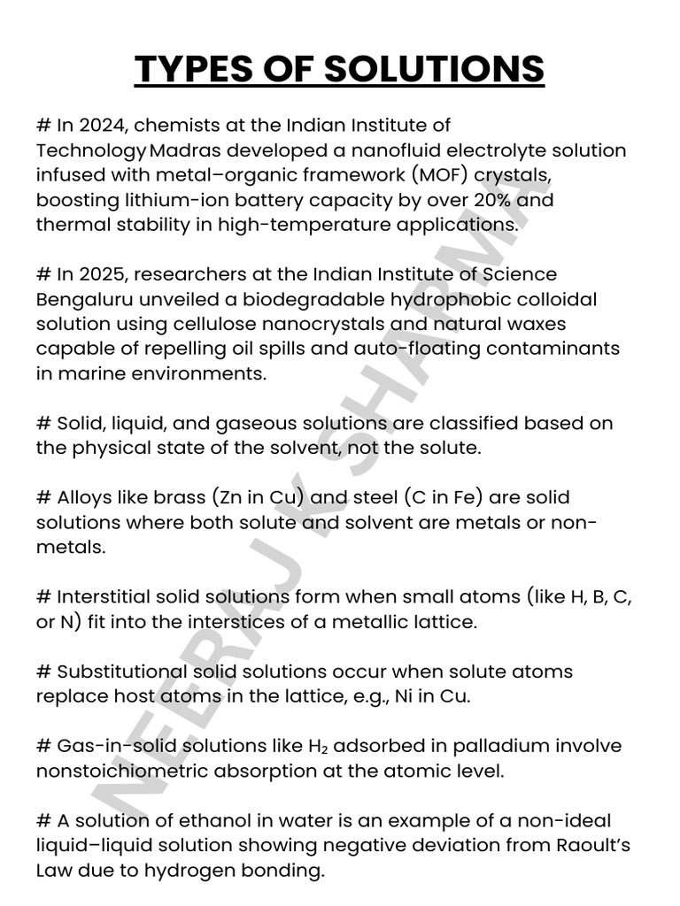 Chemistry Types of Solutions PDF | PDF | Physical Chemistry ...