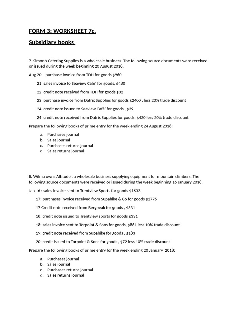 Form 3 Worksheet 7c | PDF