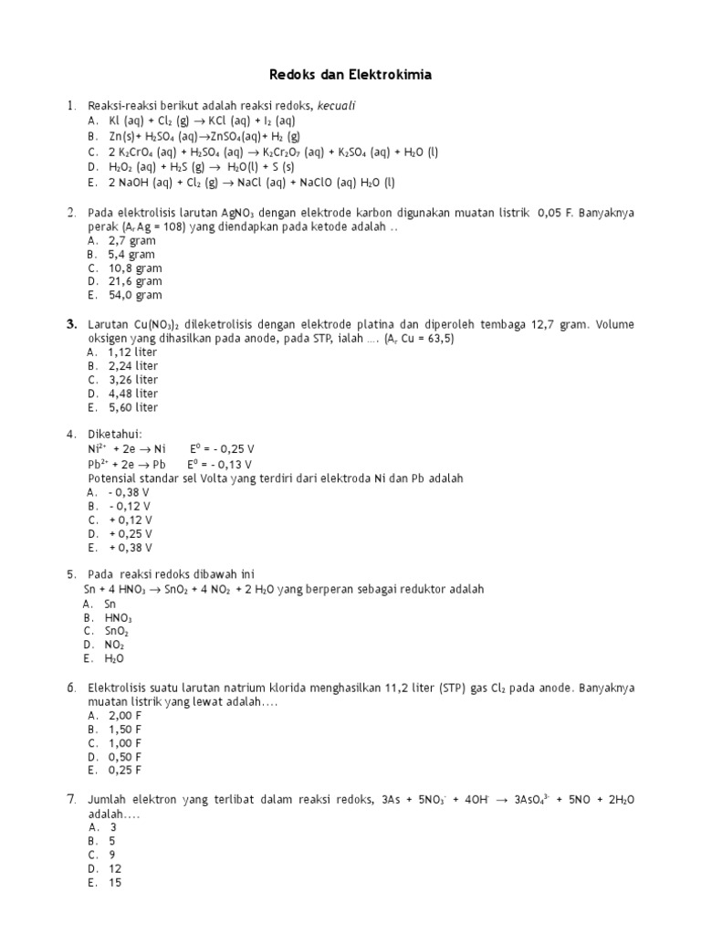 Soal Redoks Dan Elektrokimia | PDF