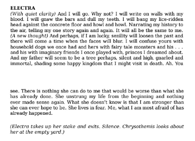 Electra ACTF Monologue - Option 2 | PDF