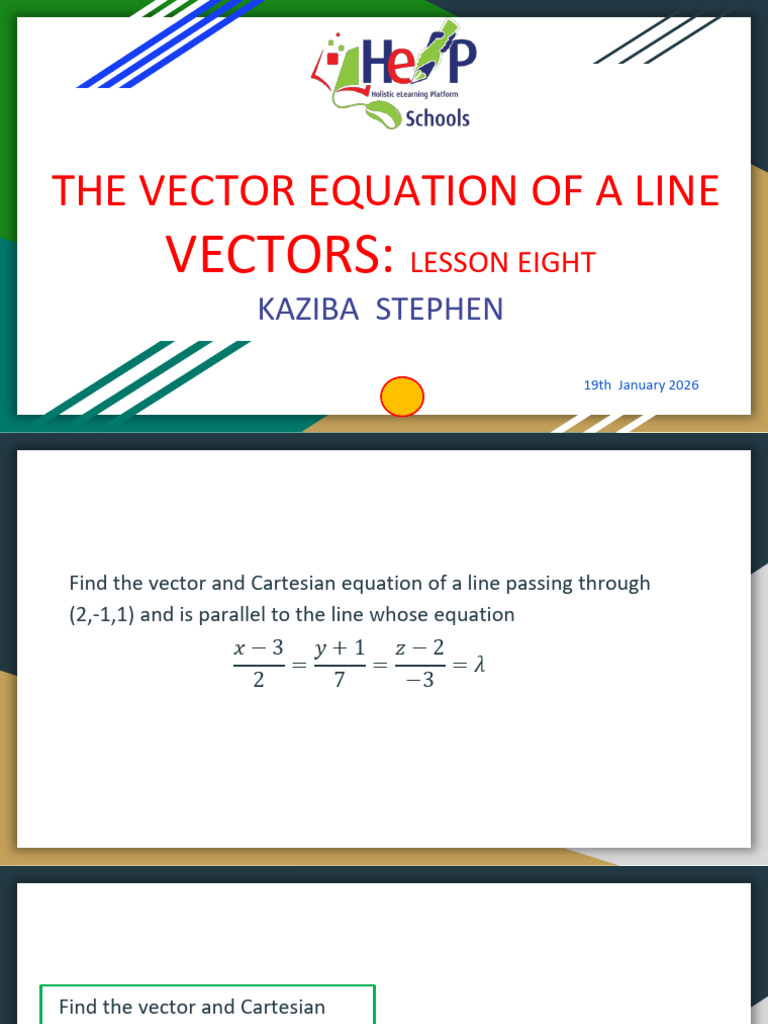 Lesson Eight - Vectors | PDF | Equations | Line (Geometry)