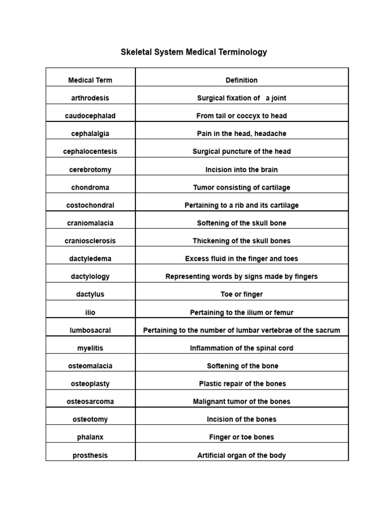 Skeletal System Medical Terminology | PDF