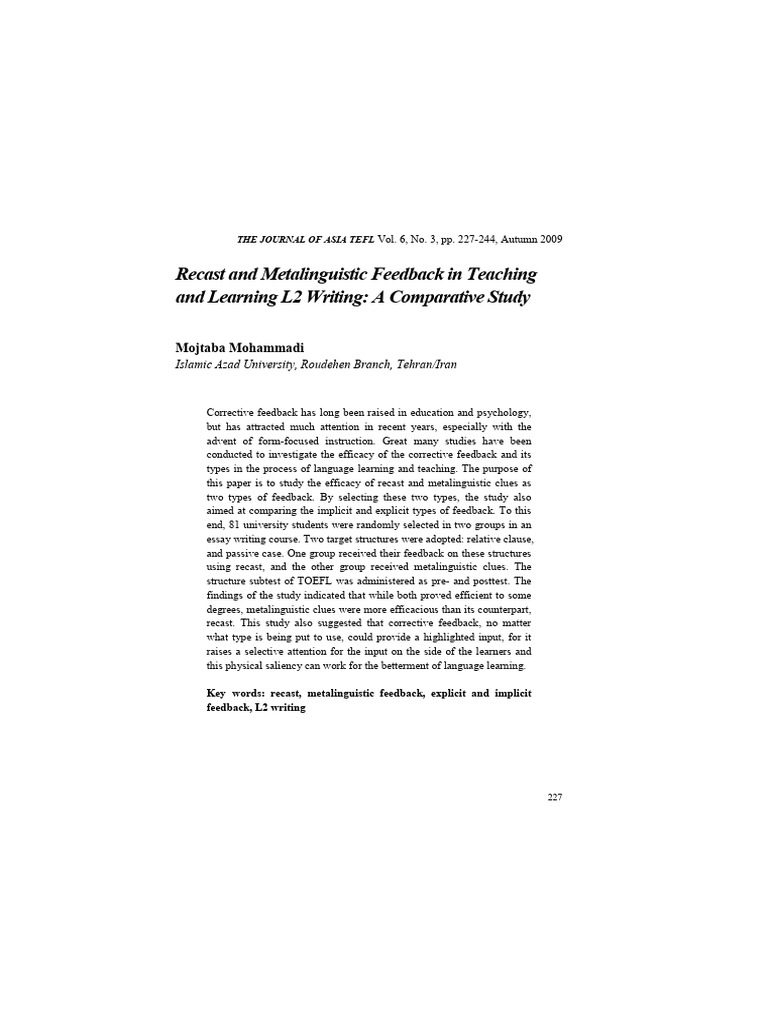 AsiaTEFL V6 N3 Autumn 2009 Recast and Metalinguistic Feedback in ...