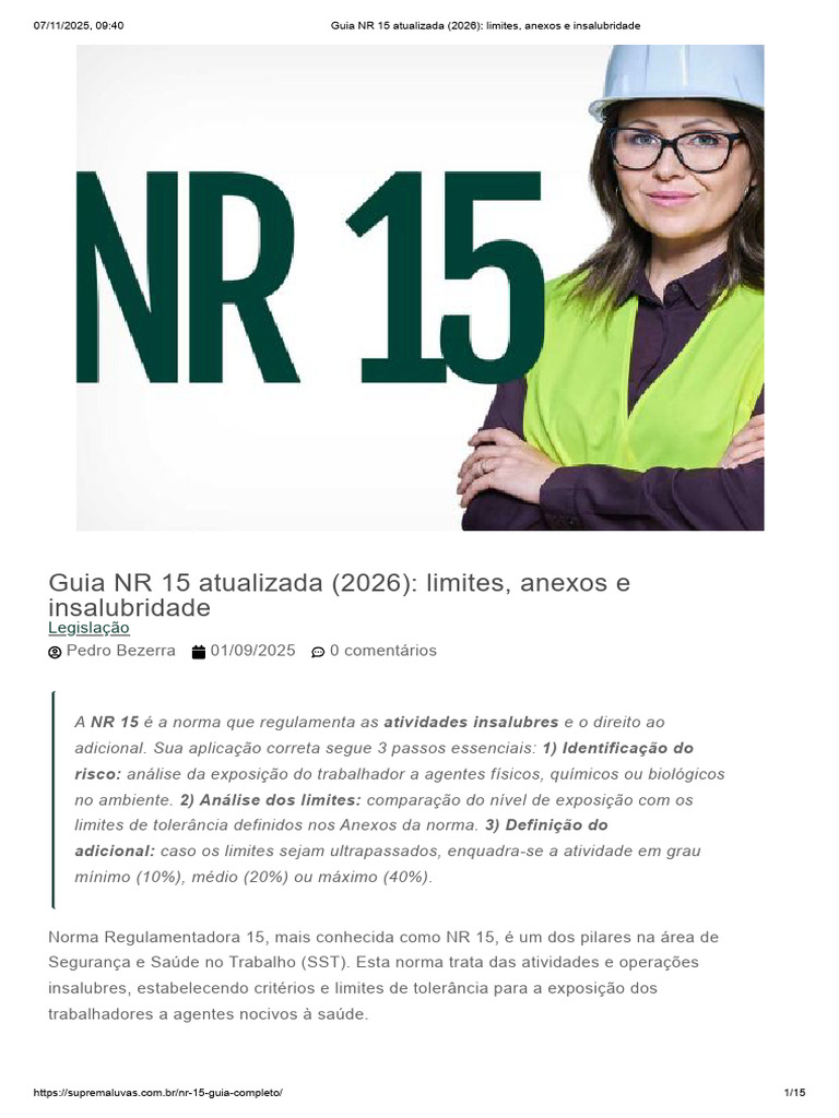 Guia NR 15 Atualizada (2026) - Limites, Anexos e Insalubridade | PDF ...