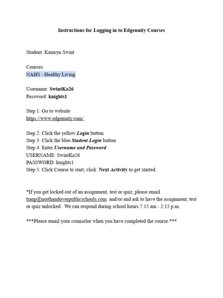 Edgenuity Instructions KSwint | PDF