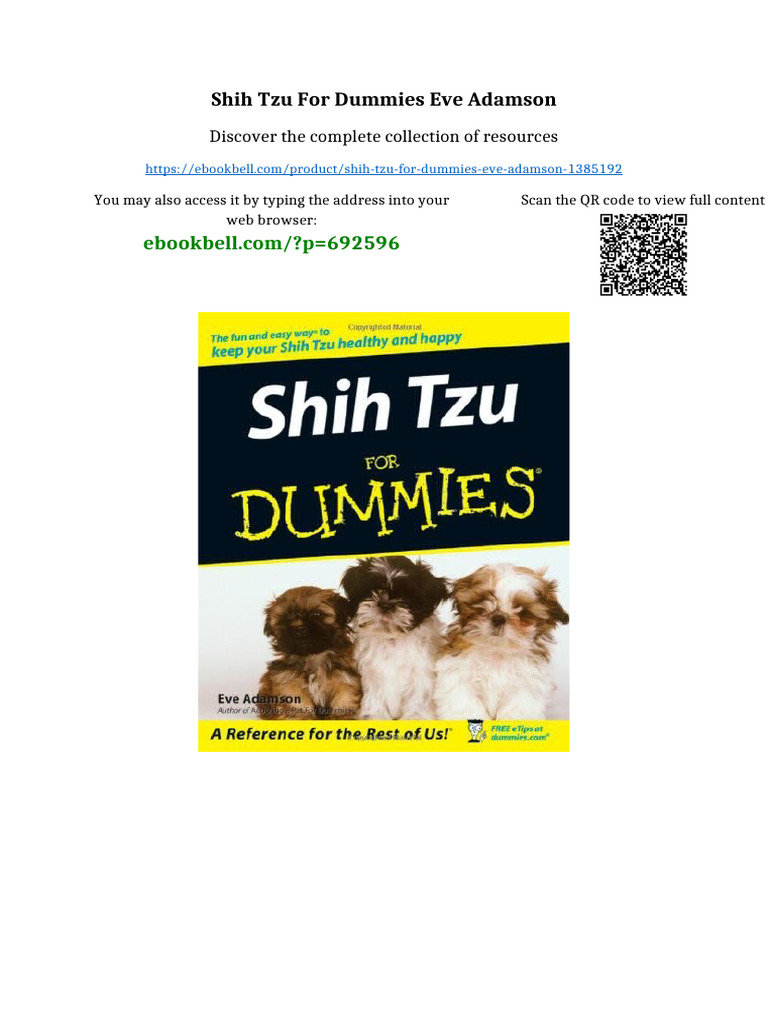 Shih Tzu For Dummies Eve Adamson Full Digital Chapters | PDF | Obesity ...