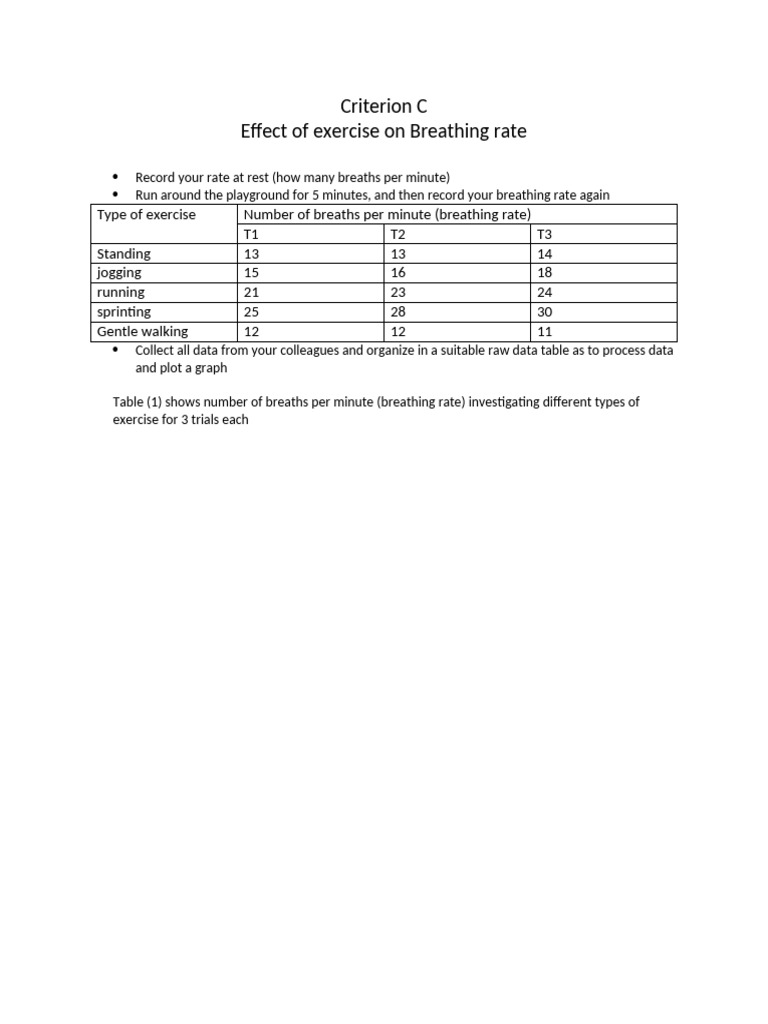 Criterion C-Effect of Exercise On Breathing Rate | PDF