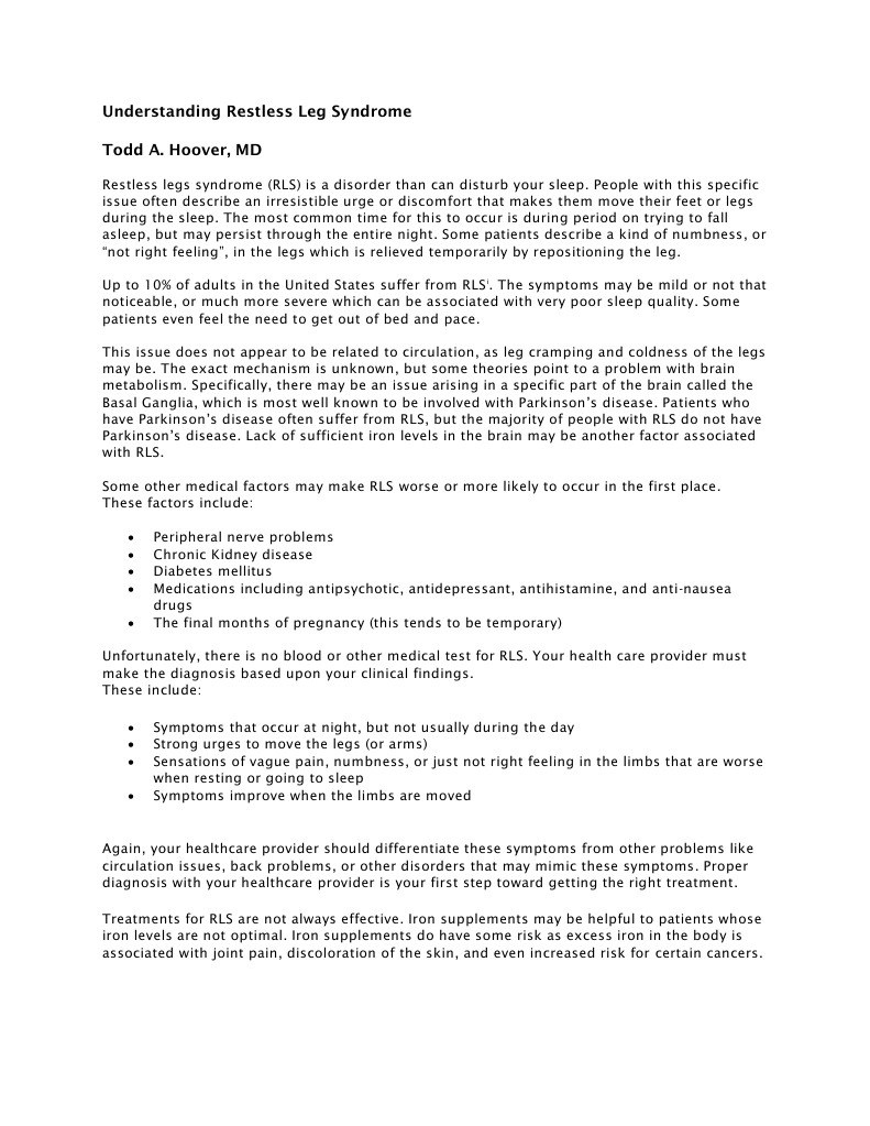 Restless Leg Syndrome | PDF | Medical Diagnosis | Therapy