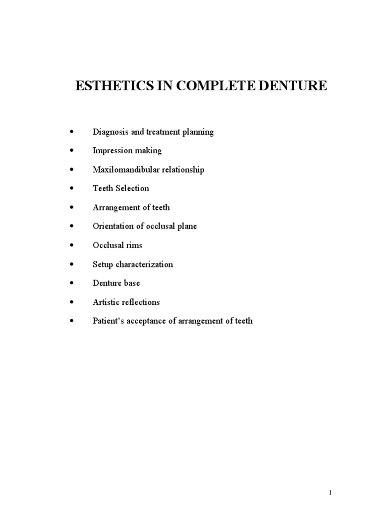 Esthetic in Complete Denture | PDF | Dentures | Tooth