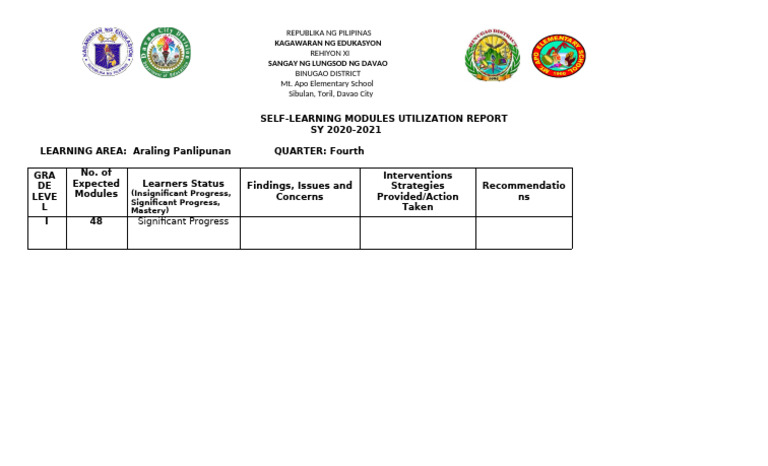 Aral Pan Self Utilization Modules Template | PDF