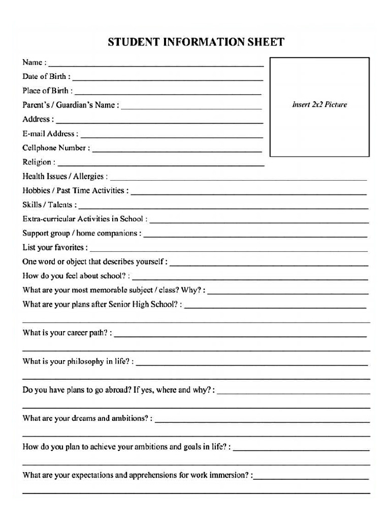 Student Information Sheets | PDF