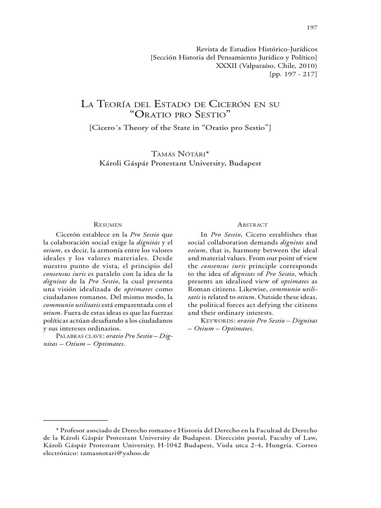 Notari - La Teoría Del Estado de Cicerón en Su Oratio Pro Sestio | PDF ...