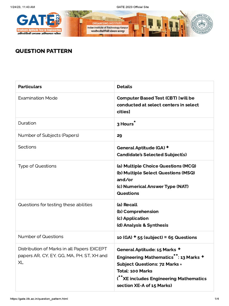 GATE 2023 Official Site | PDF | Evaluation Methods | Student Assessment ...