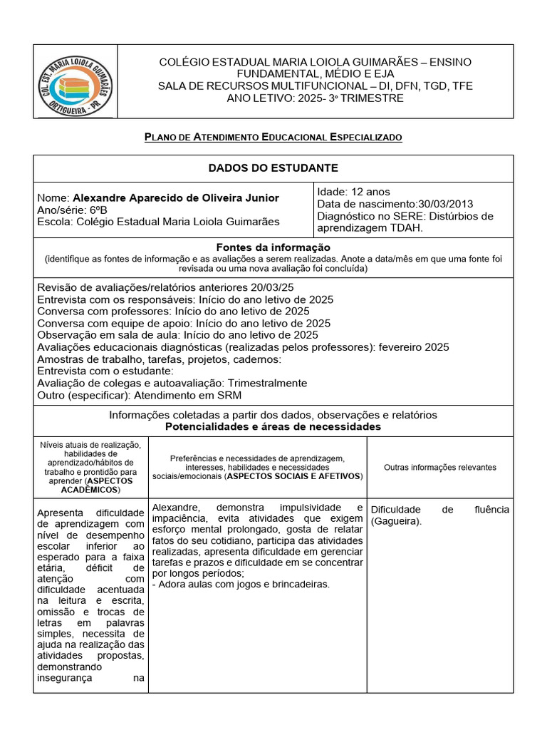 Plano - Alexandre Aparecido de Oliveira Junior | PDF | Pedagogia ...