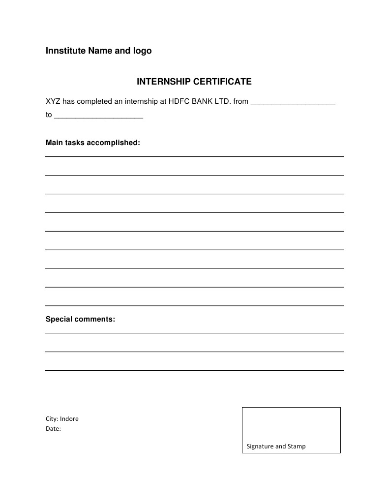 HDFC Bank Internship Certificate Template | PDF