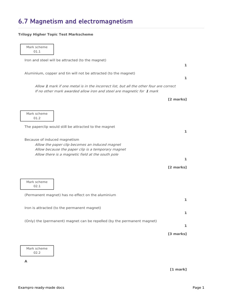 Physics Trilogy H Magnetism and Electromagnetism MS | PDF | Inductor ...