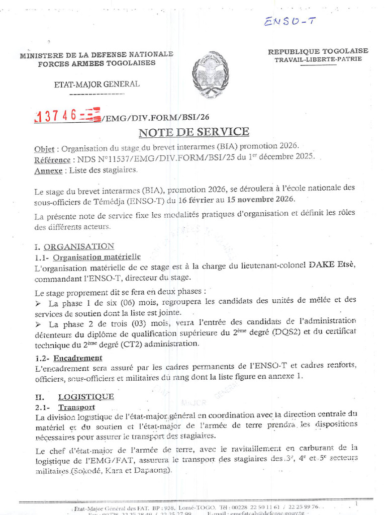 Com Enso-T Nds Organisation Du Stage Du Brevet Interarmes Promotion ...