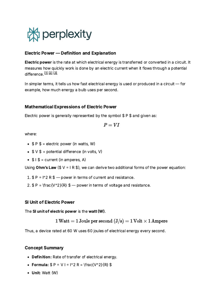 Electric Power - Definition and Explanation | PDF