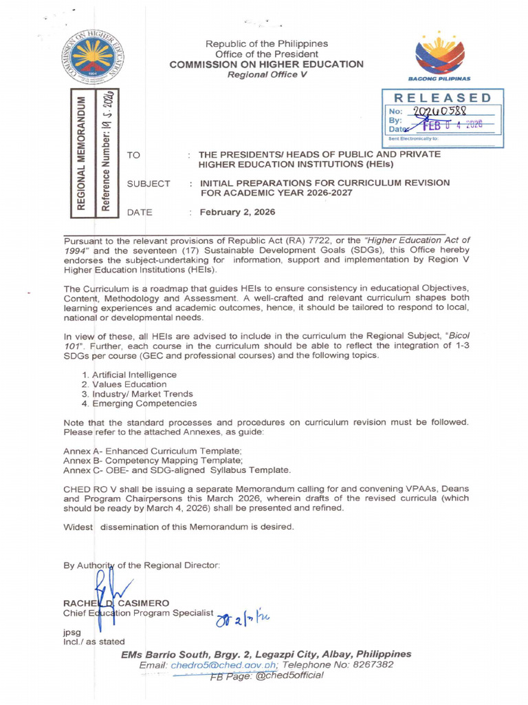 Ched 5 CRM No. 19 S. 2026 Initial Preparations For Curriculum Revision ...