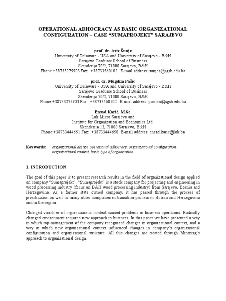 Operational Adhocracy As Basic Organizational Configuration - Case ...