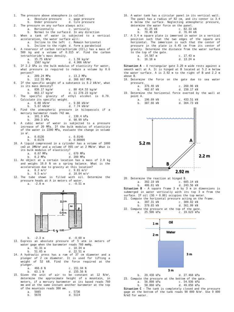 Review Quiz - Fluid Mechanics | PDF | Pressure | Pascal (Unit)