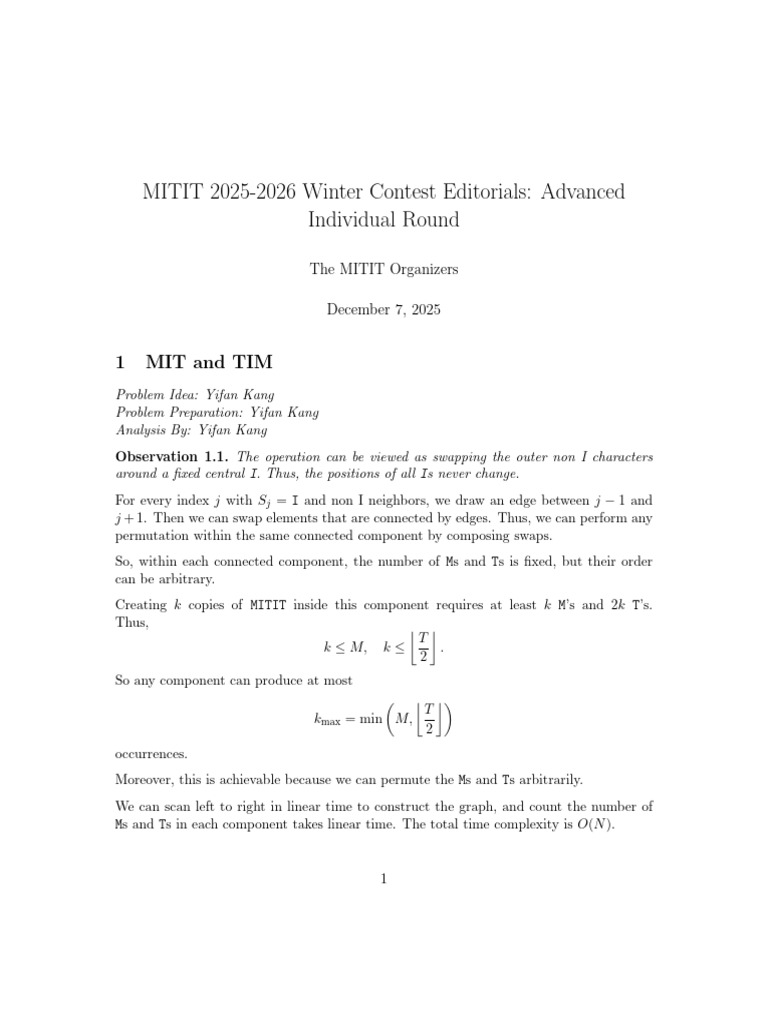 MITIT Winter 2025 2026 Individual Editorials | PDF | Bit | Time Complexity