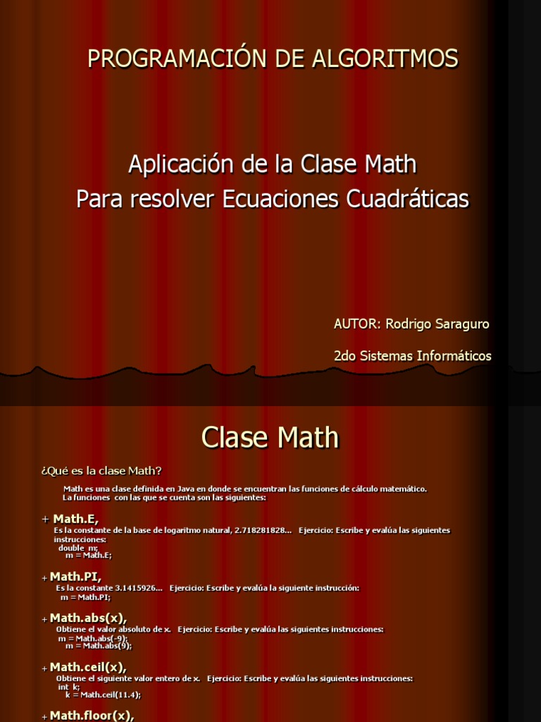 Ecuaciones-Cuadraticas-Clase Math en Java | PDF | Exponenciación | Número complejo