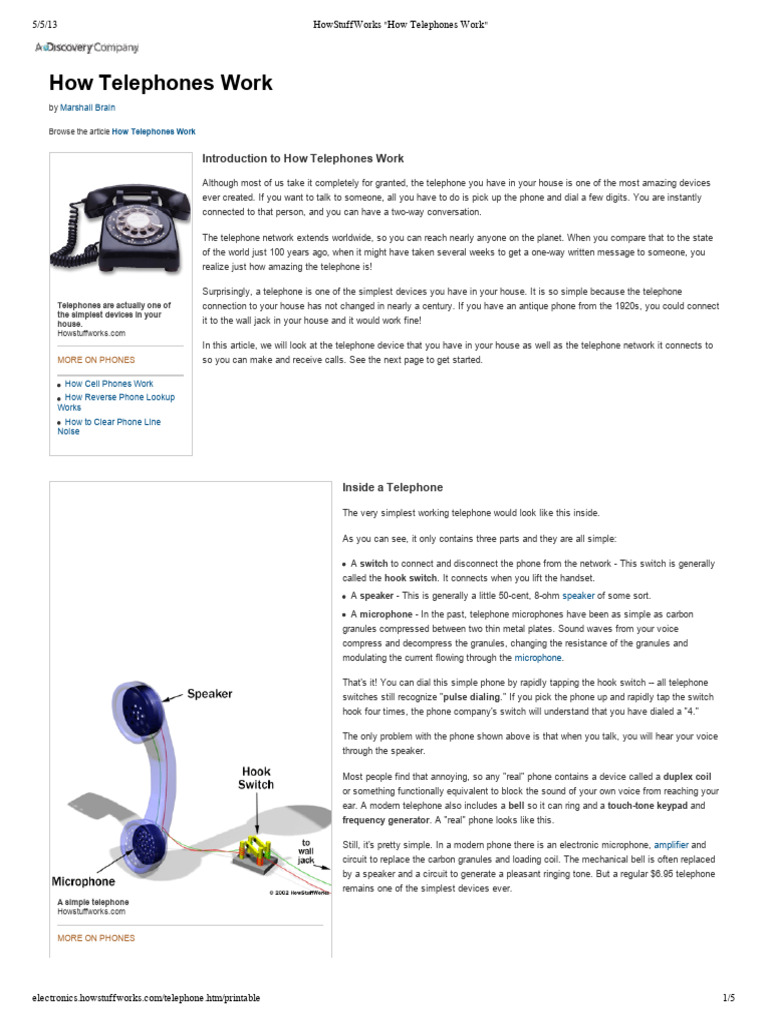 HowStuffWorks How Telephones Work | PDF | Telephone | Microphone