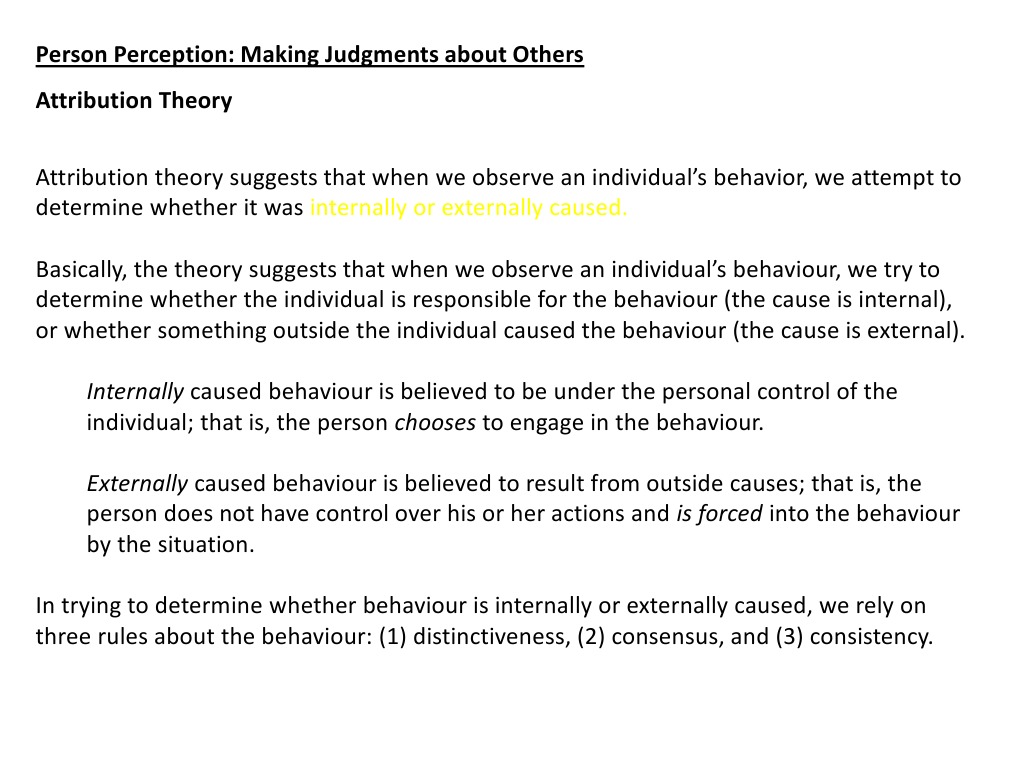 Internally or Externally Caused.: Person Perception: Making Judgments ...
