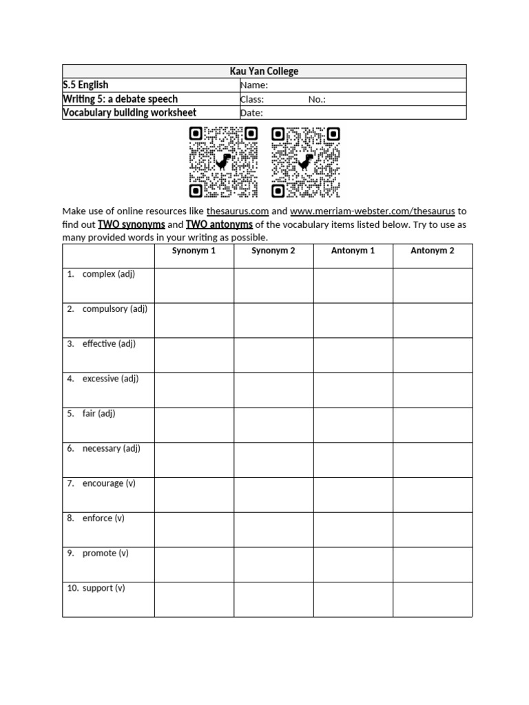 2324 Debate Speech - Vocabulary Building Worksheet (S) | PDF