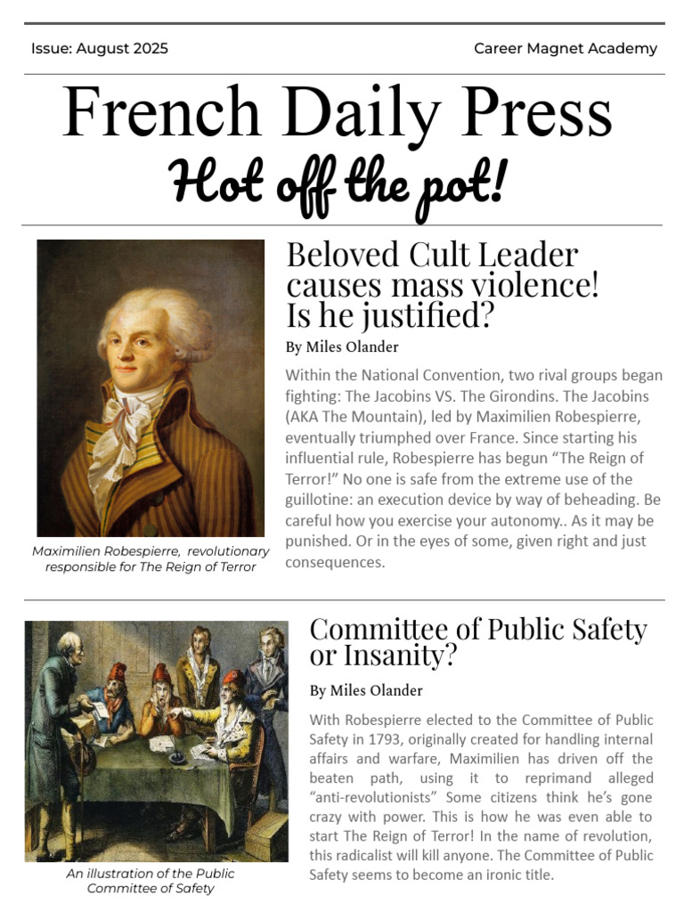French Revolution Newspaper | PDF | Reign Of Terror | Maximilien ...