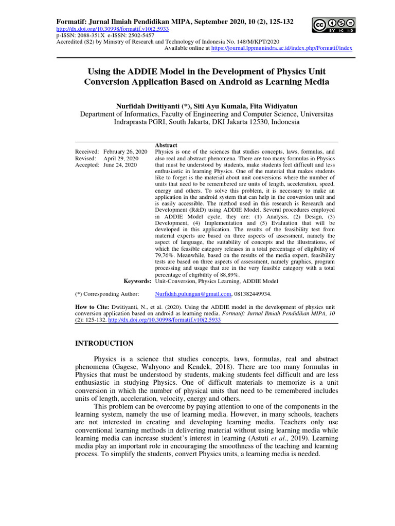 Using The ADDIE Model in Development of | PDF | Learning | Physics