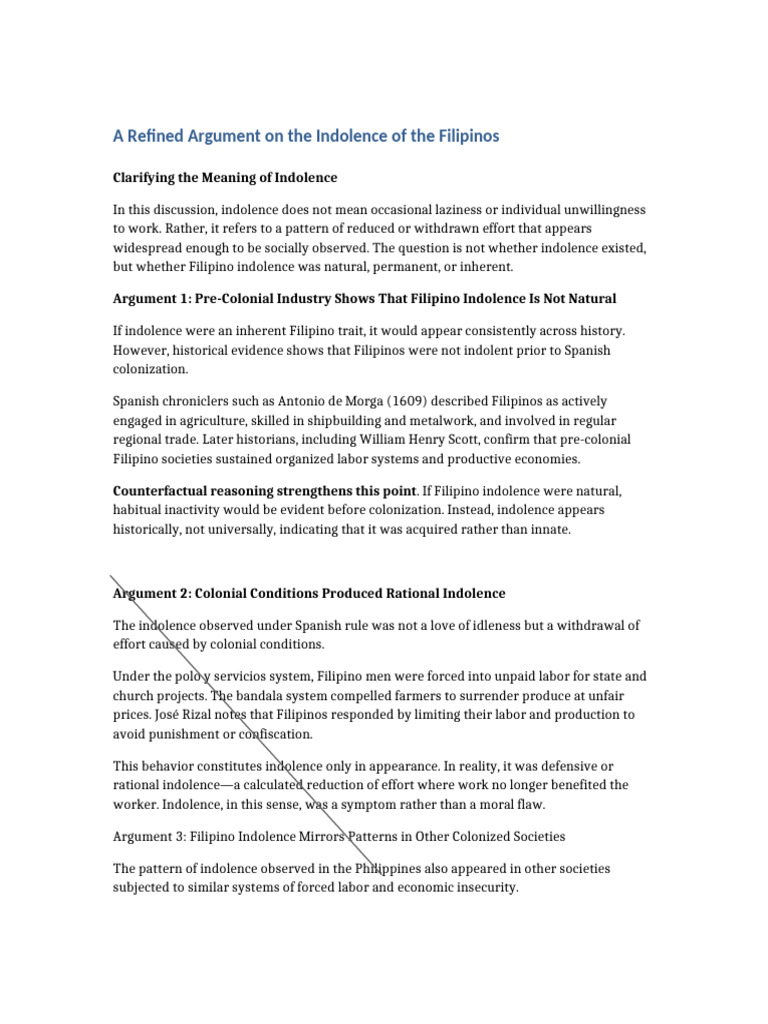 Indolence of The Filipinos Refined Argument | PDF | Philippines