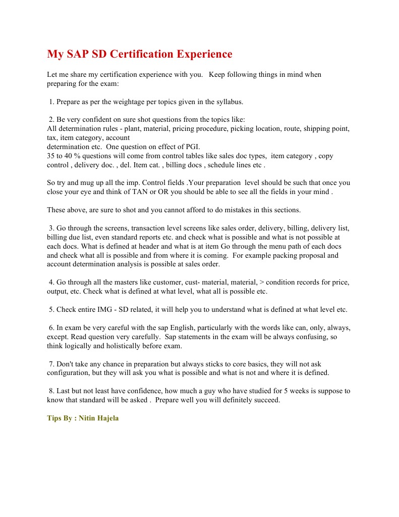 1 SAP SD Certification Experience | PDF