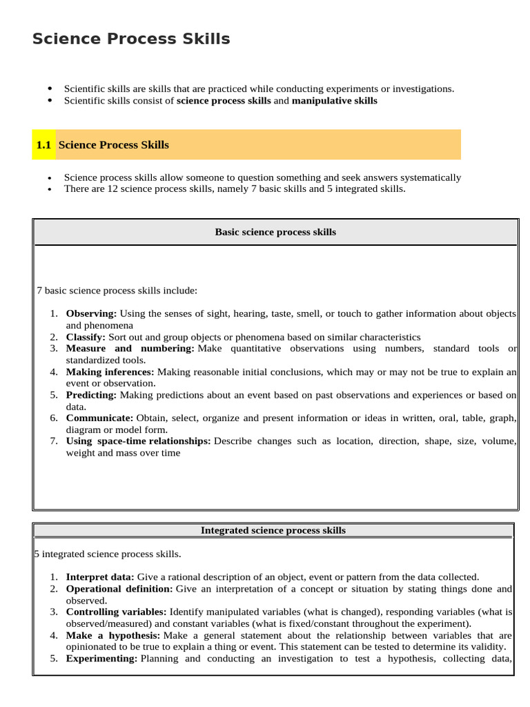 Science Process Skills Year 5 | PDF | Blood | Circulatory System
