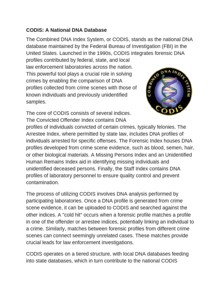 CODIS: A National DNA Database | PDF | Law Enforcement Techniques | Crimes