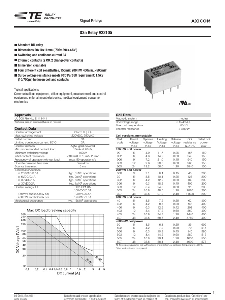 Axicom Relay | PDF | Relay | Inductor