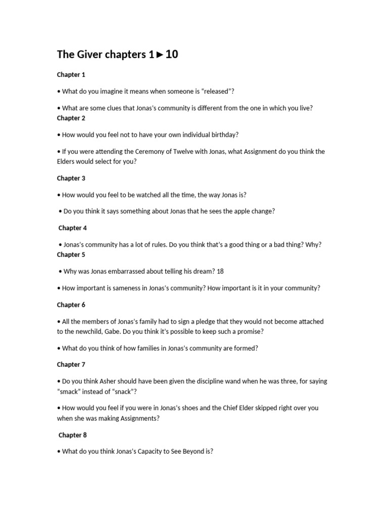 The Giver Chapters | PDF