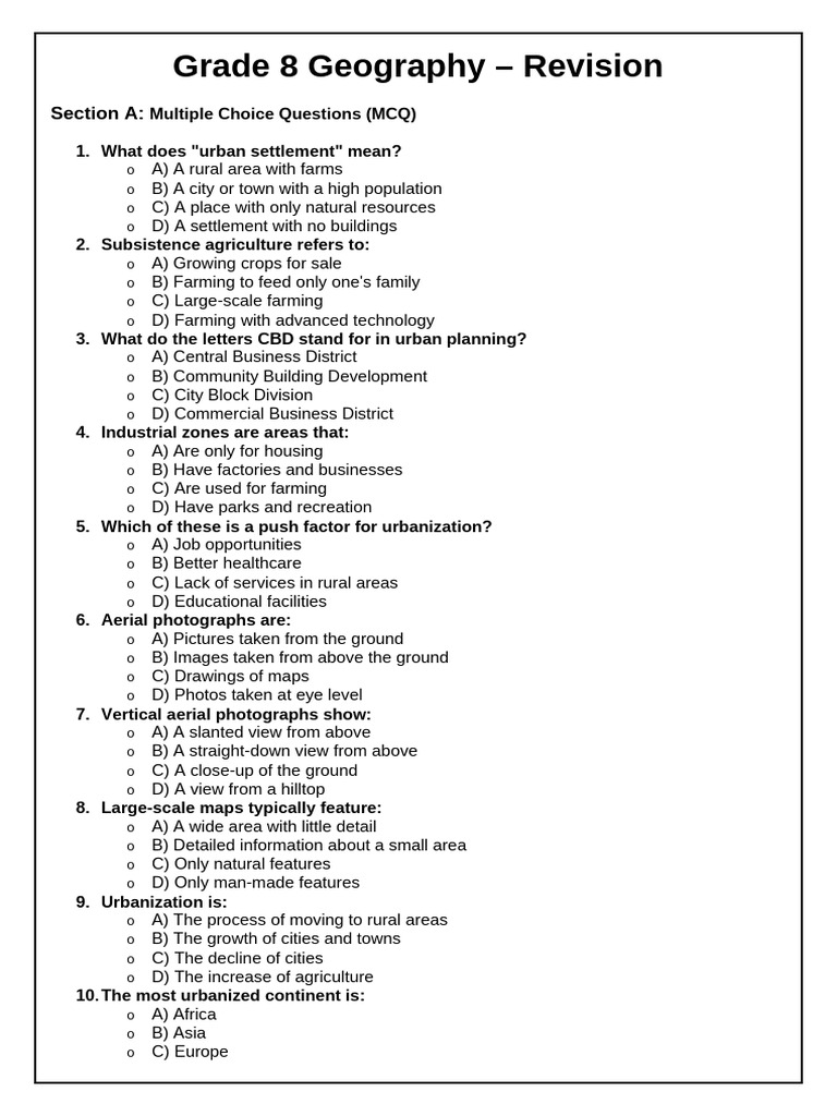 Grade 8 Geography November Revision | PDF | Transport | Road